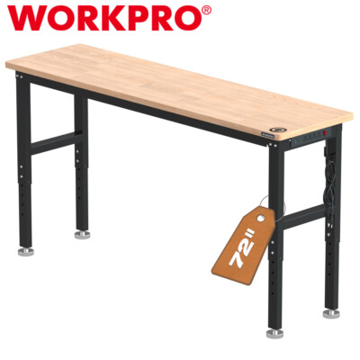 WORKPRO 72" Workbench Adjustable Garage Work Table Power Outlets ...