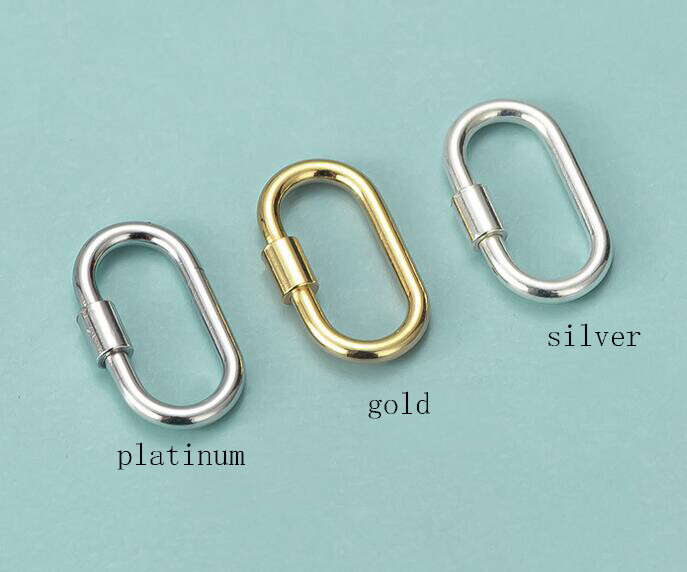 1 PC 925 Sterling Silver Oval Link Lock Enhancer Bail Carabiner Clasp ...