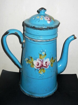 Rare Antique French Handpainted Enamelware Biggin Coffee Pot Blue ...