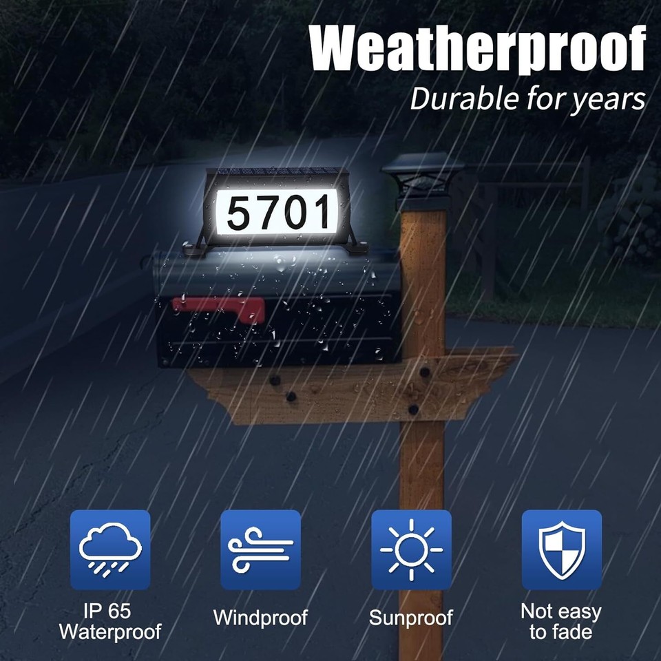 CLAONER Solar Address Sign Mailbox House Number Plaque Double Side 3 ...