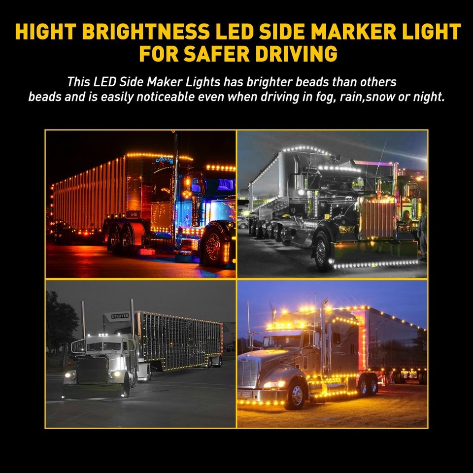 20x 12V White Amber LED Side Marker Truck Lights Trailer Round Bullet ...