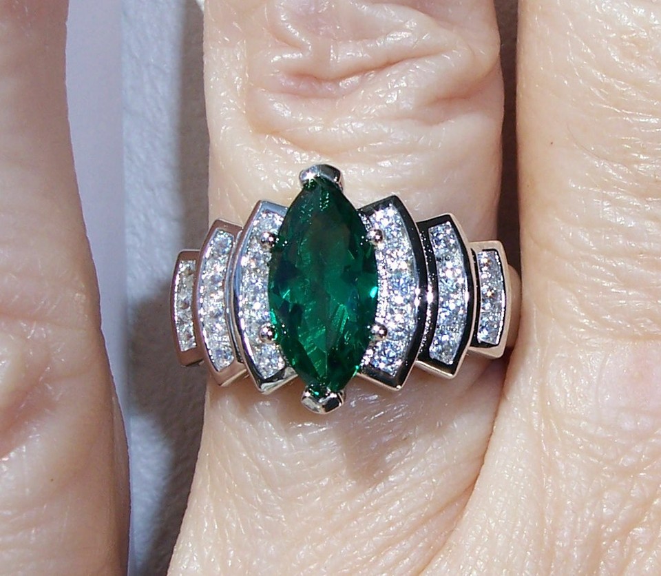 Marquise Simulated Emerald CZ Ring Stair Step Design 925 Sterling ...