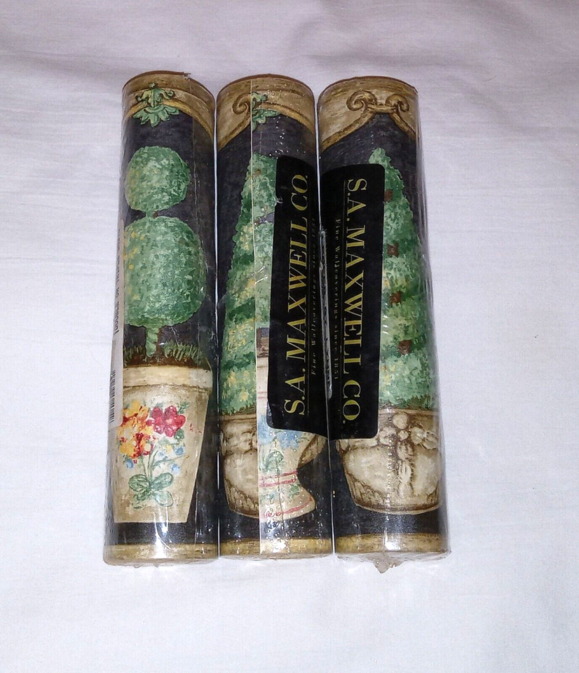 SA MAXWELL Border Paper Black Topiary 5 Yards 15 Ft Wallpaper LOT OF 3 Greenery 703949260206| eBay