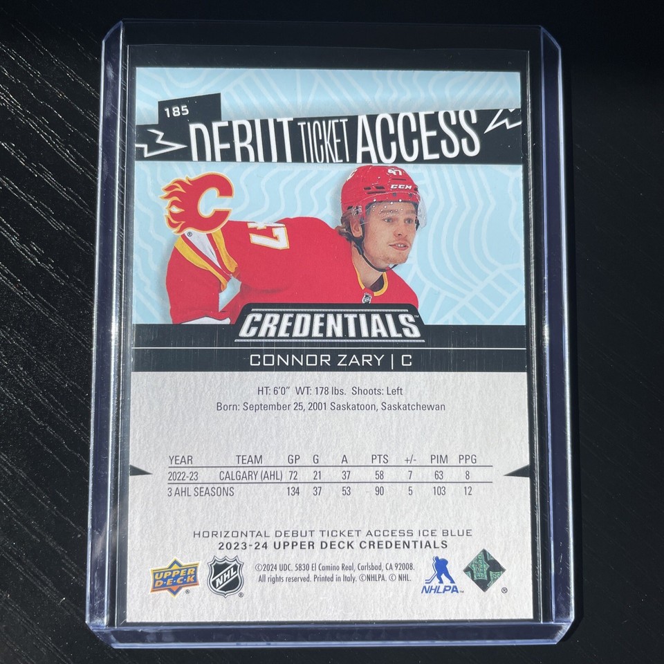 CONNOR ZARY 2023-24 CREDENTIALS DEBUT TICKET ACCESS ICE BLUE /399 #185 ...