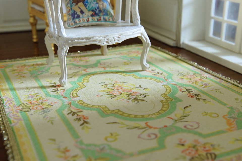 Beautiful Blue Victorian Roses Floral Beige Dollhouse Miniature 1/12 ...