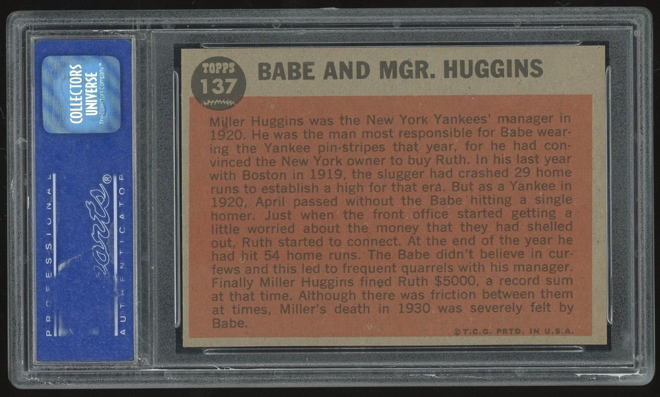 1962 Topps Babe Ruth / Miller Huggins #137 PSA 8 - New York Yankees ...
