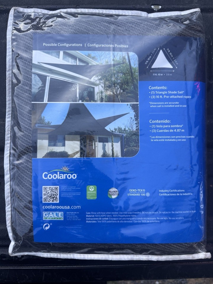 Coolaroo 11ft Triangle SUN Shade Sail - "Montecito" Color Ready-to-Hang ...