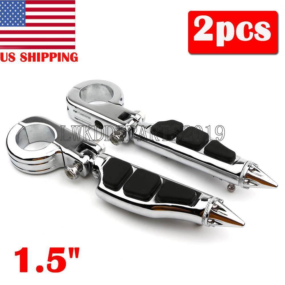 Chrome Highway Foot Pegs Rest Pedal 1-1/2" 1.5" Engine Guard Clamps ...