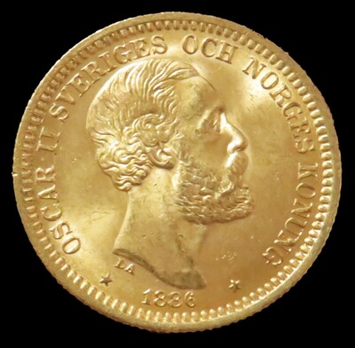 1886 EB GOLD SWEDEN 20 KRONOR KING OSCAR II COIN MINT STATE CONDITION ...