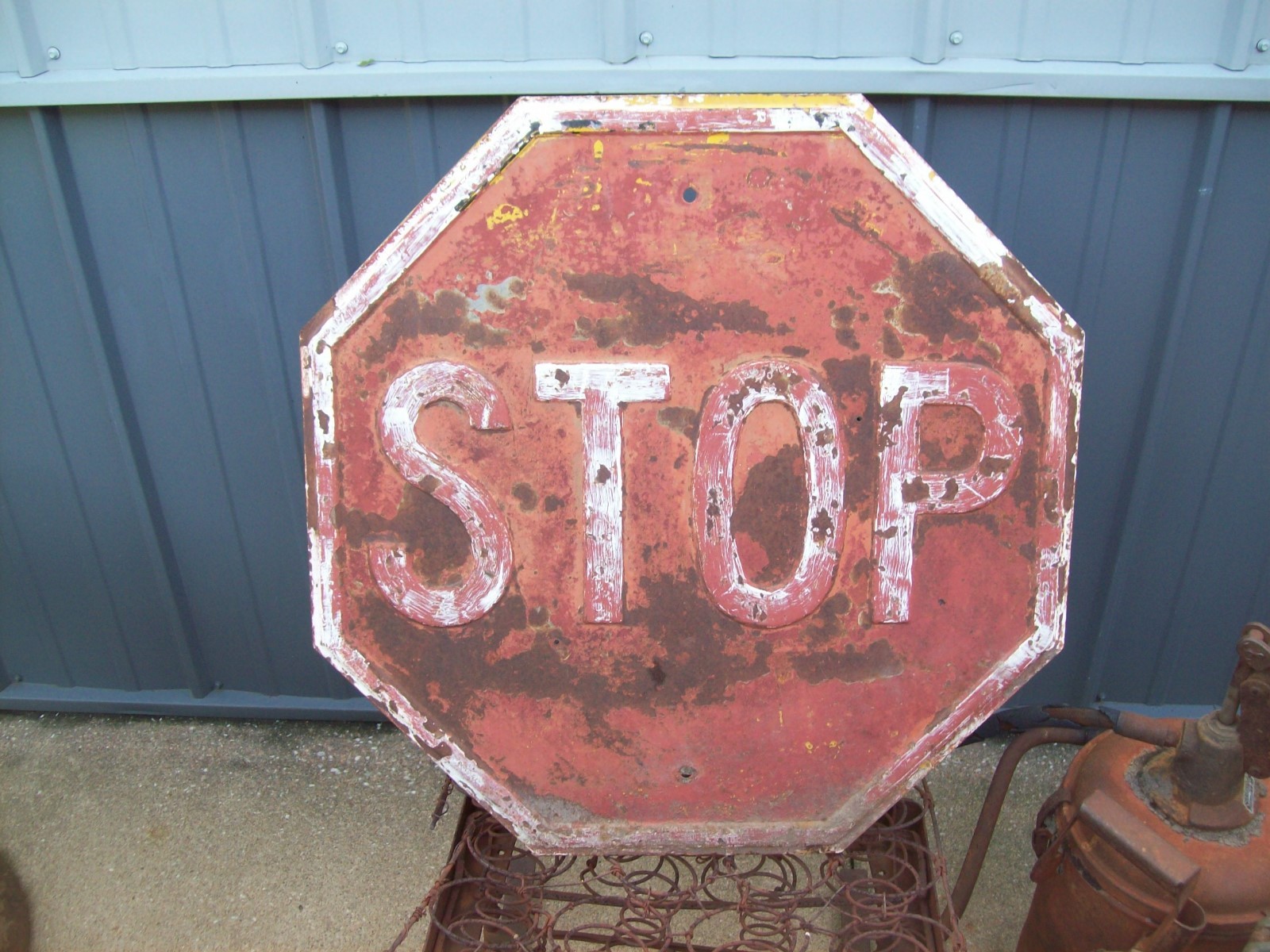Vintage Stop Sign Heavy Stamped Embossed Letters 24" x 24" | eBay