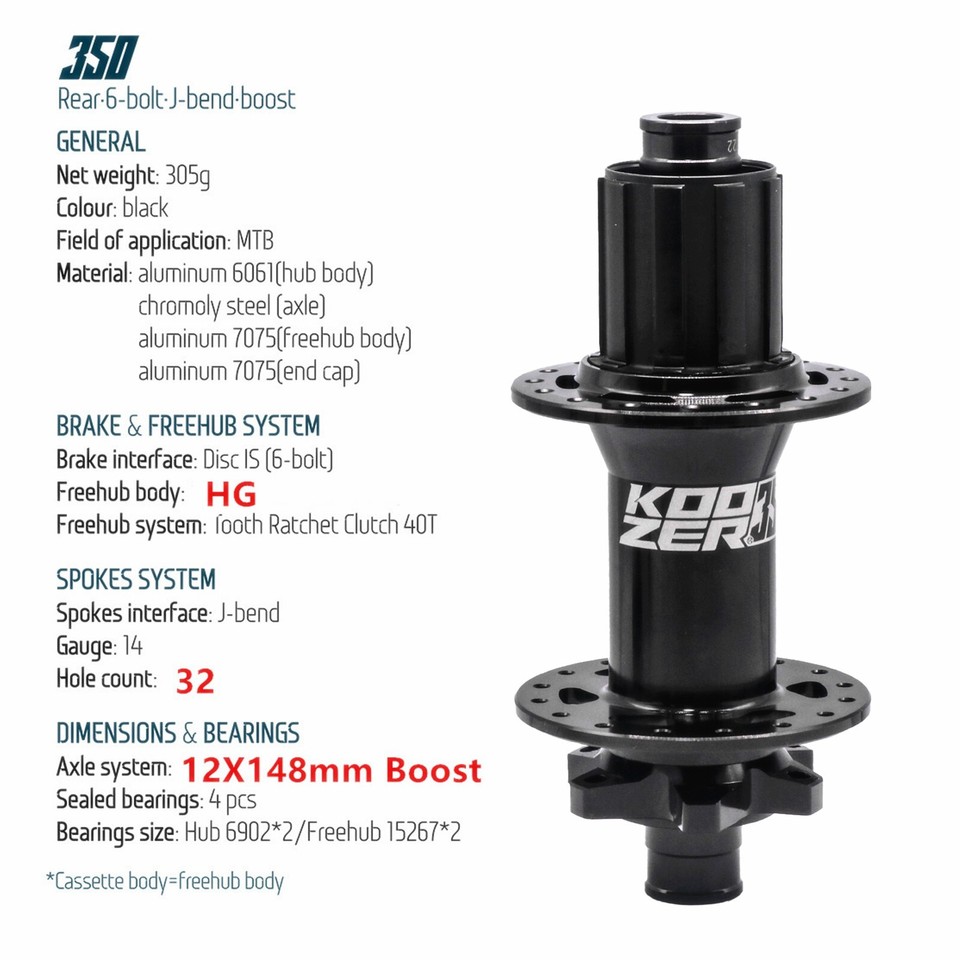 XM350 MTB Hub Set 32 Hole-Rear Hub 12x148+Front Hub 15x110,HG for ...