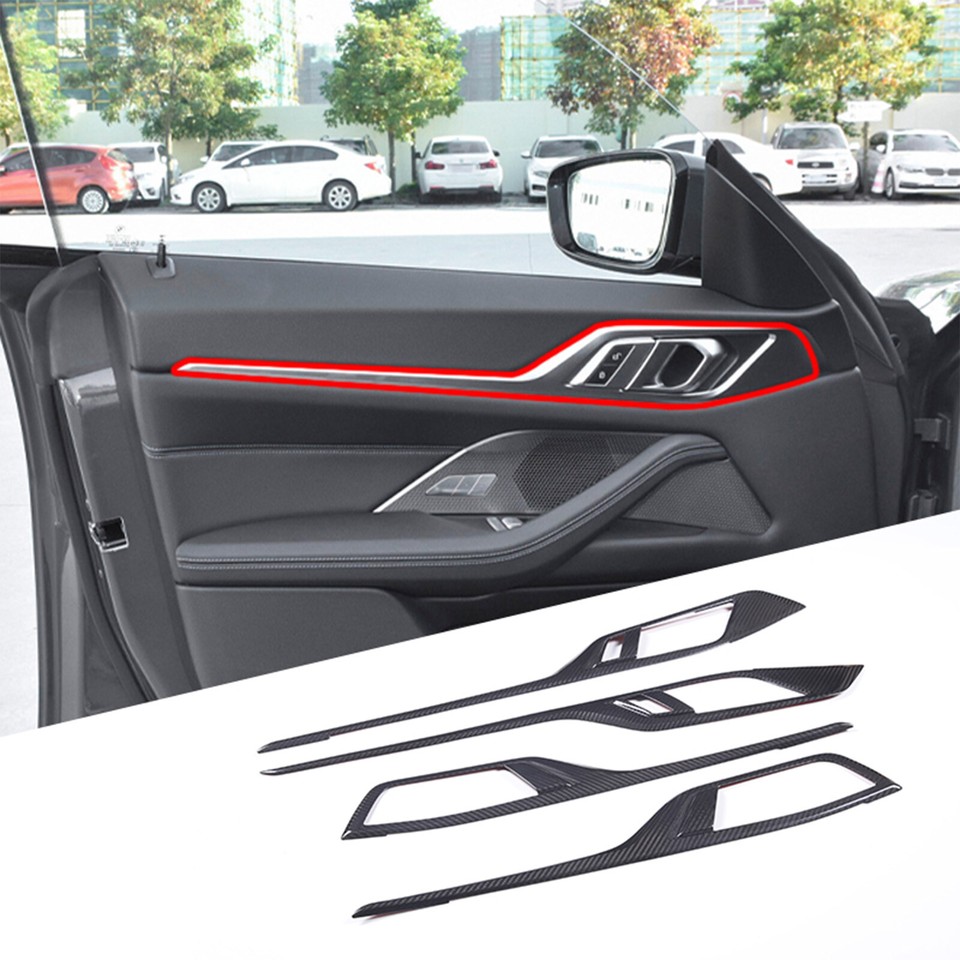4PCS Carbon Fiber Car Interior Door Panel Trim For BMW 4 Series 4-Door ...