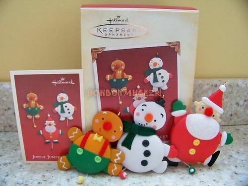 Hallmark 2005 Joyful Jumping Jacks Santa Snowman Gingerbread Ornament ...