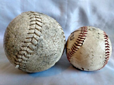 1 Vintage LEATHER RED STITCHED BASEBALL & 1 Vintage SOFTBALL ~ PLAY ...