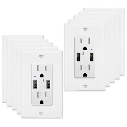 3.6A Wall Outlet with USB Ports Tamper Resistant Electrical Receptacles ...