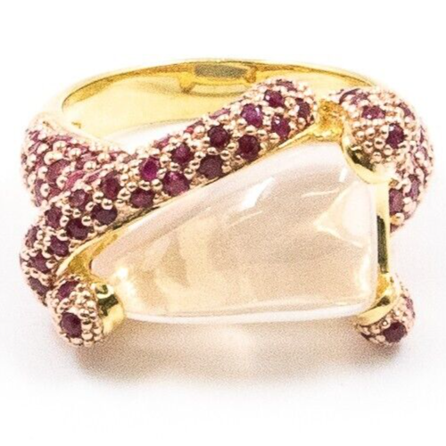 10.00ct Natural Ruby and Rose Quartz Ring 925 Sliver in Gold Plated ...