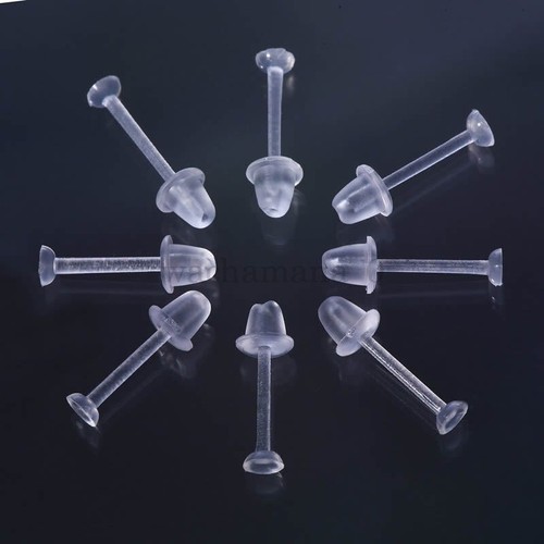 AU NEW Clear Plastic Stem Anti-Allergy Ear Stud Earring Replacement Ear ...