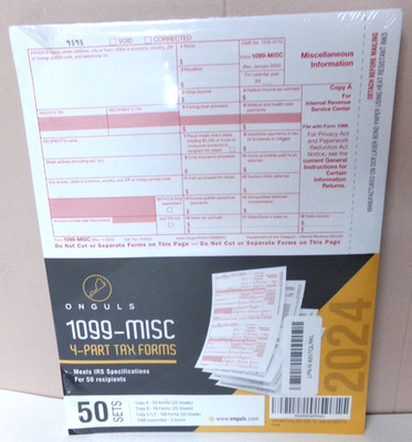 2024 IRS Tax Form 1099-MISC 4-Part, (50) Recipients, (3) 1096 ...
