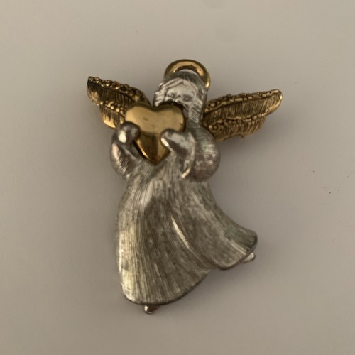 VTG LC Liz Claiborne Two-Tone Silver, Gold Tone 2" Angel w/ Heart ...
