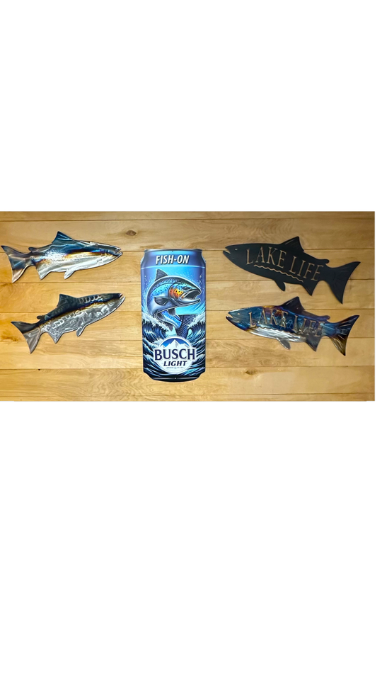 Busch Light Fish-On Salmon Aluminum Sign - Size: 14.4 In X 28 In X .030 ...