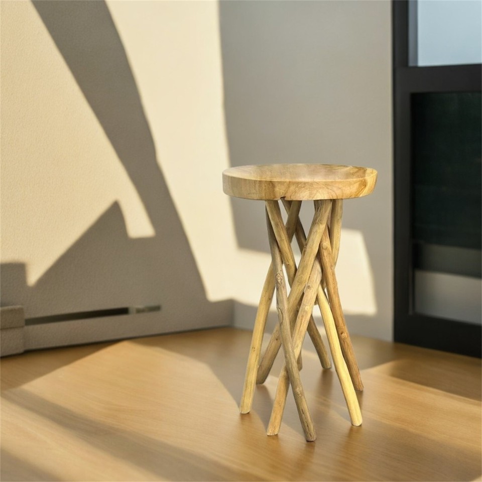 Teak Wood Branch End Table Rustic Side Table Small Accent Table Plant ...