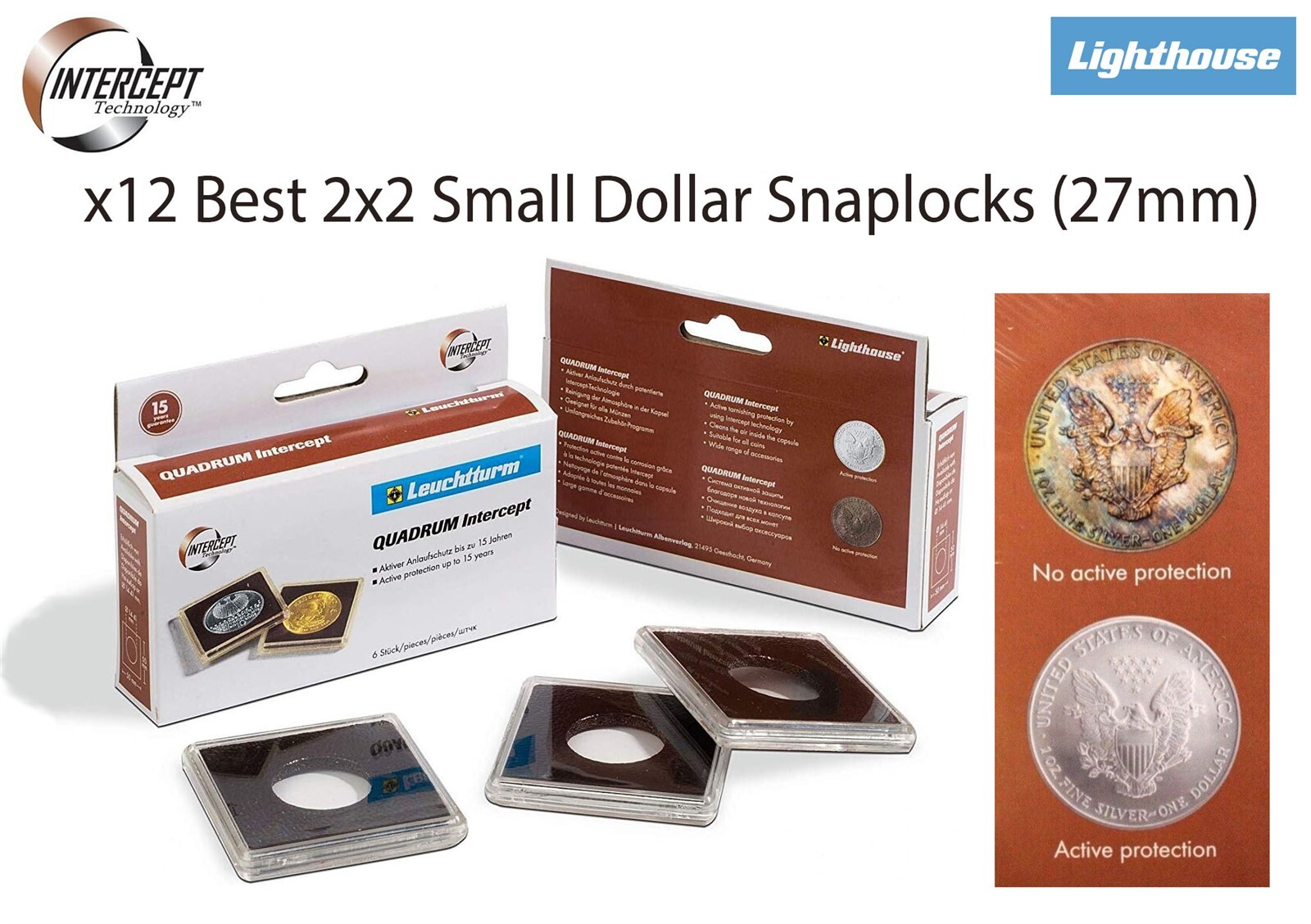 2x2 Snaplocks For US Small Dollar 1/2 Oz Gold Coins 12 Quadrum ...