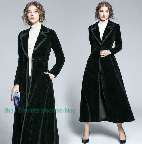 Womens Full Length Formal Velvet Parka Lapel Cocktail Party Trench Coat ...