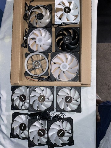Bulk Lot of 12 Assorted Case Fans ~ 120mm-140mm Gaming PC and Computer ...