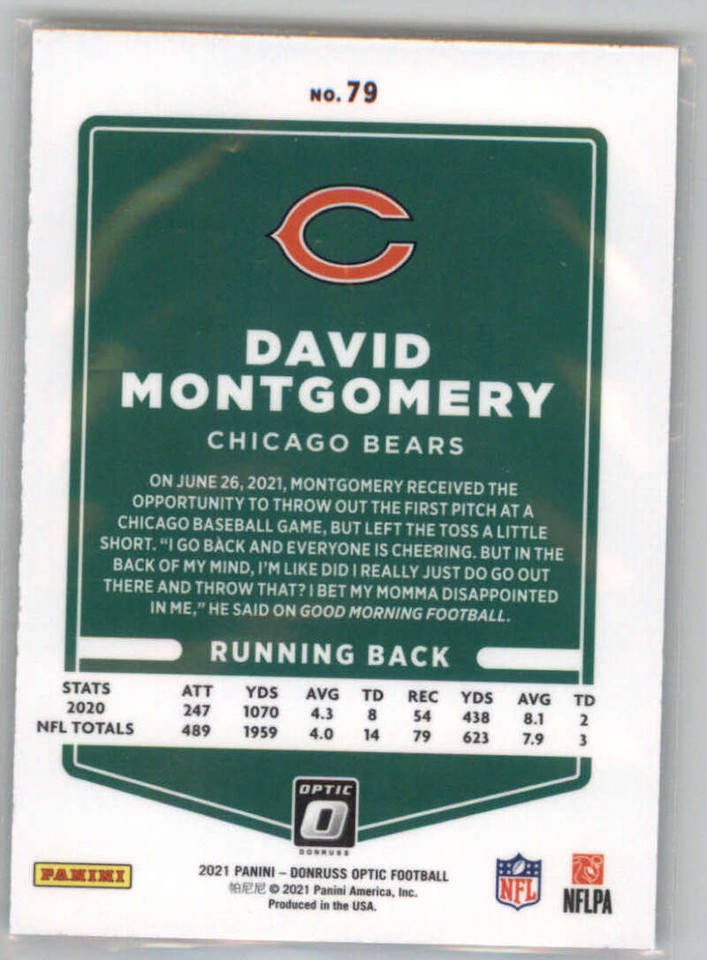 DAVID MONTGOMERY 2021 Donruss Optic #79 NFL Bears ID:39771 | eBay
