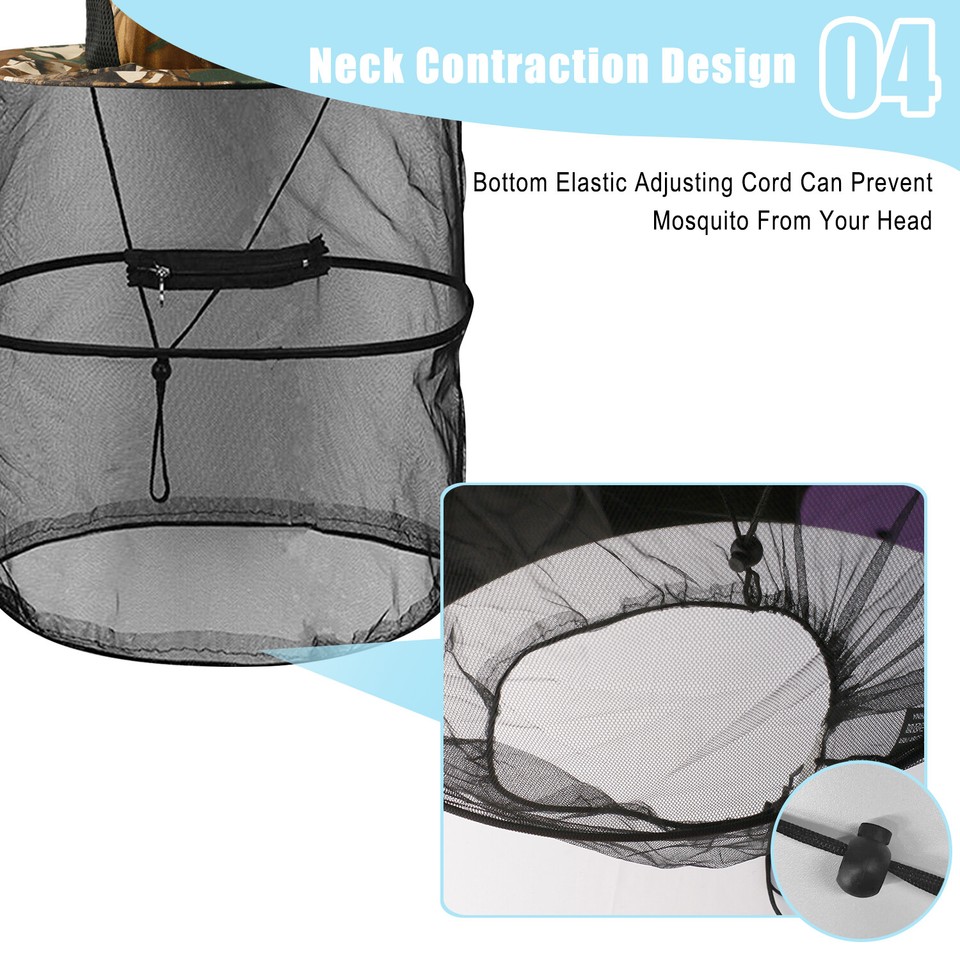 Mosquito Head Net Hat with Hidden Mesh Protection Bugs Bees for Hiking ...