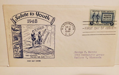 FIRST DAY COVER FDC SALUTE TO YOUTH 1948 WASHINGTON DC ENVELOPE STAMP ...
