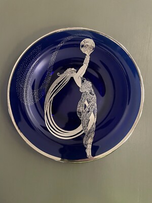 Erté Cobalt Blue Decorative Glass Plate 1997 - "FIREFLIES" by Sevenarts ...
