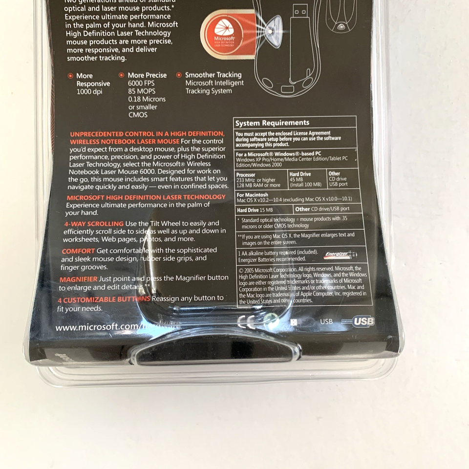 New Microsoft Wireless Notebook Laser Mouse 6000 Model 1054, 1051 (B5W ...