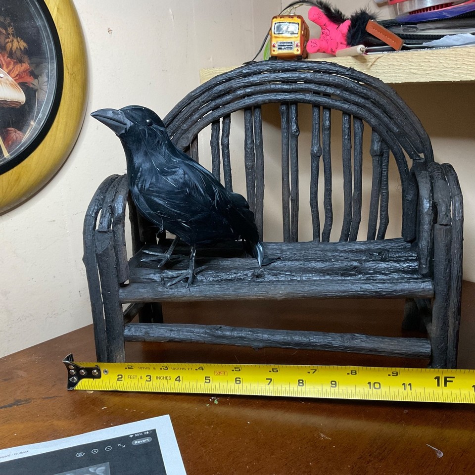 Crow on a bench 12x10 decor | eBay