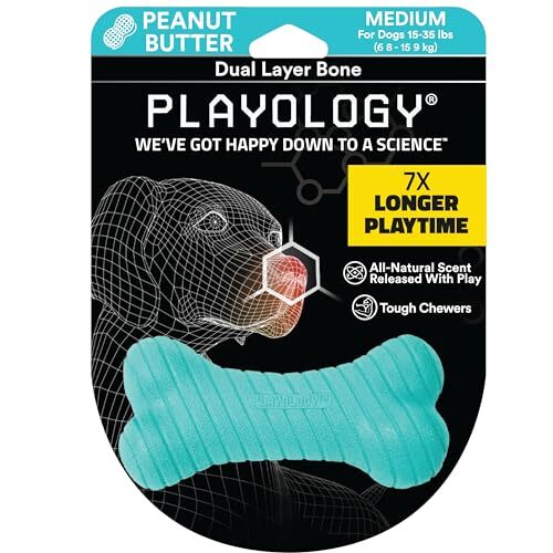 Playology Dual Layer Bone Toy - Engaging All Natural Peanut Butter Dog ...