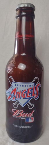 LARGE Anaheim Angels x Budweiser Beer Glass Bottle Raised Logo Brown 14 ...