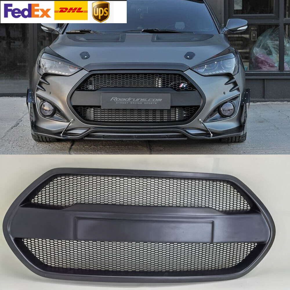 Black Fiberglass Front Radiator Grille For 2013~2017 Hyundai Veloster ...