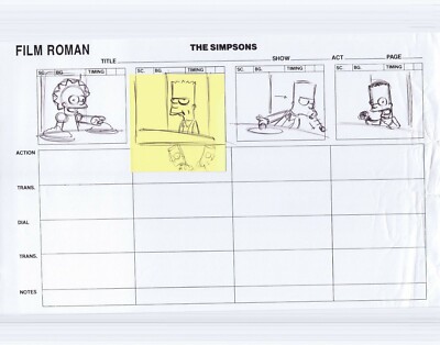 Simpsons Original Art Pen Storyboard Concept Panels on Film Roman Sheet ...