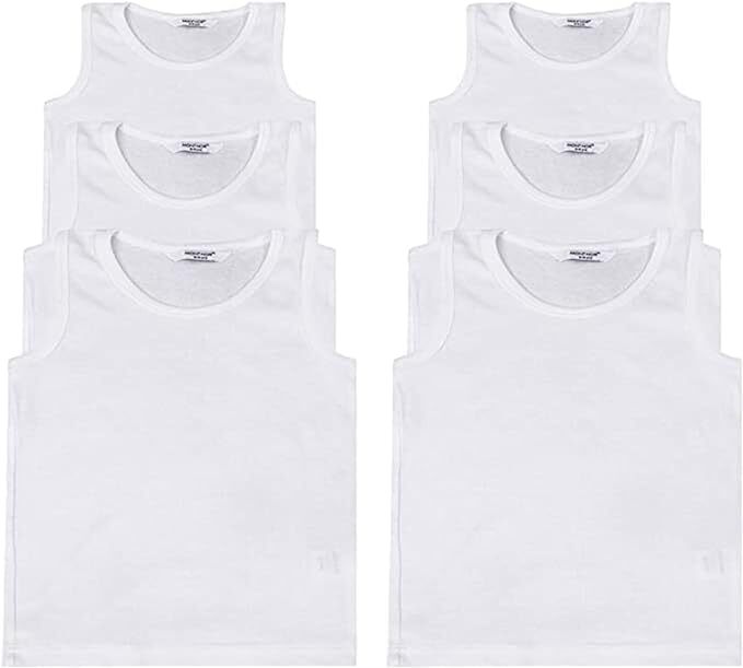 Pack Of 6 Kids Vests Boys Girls Cotton Vest Plain White Top Back To ...
