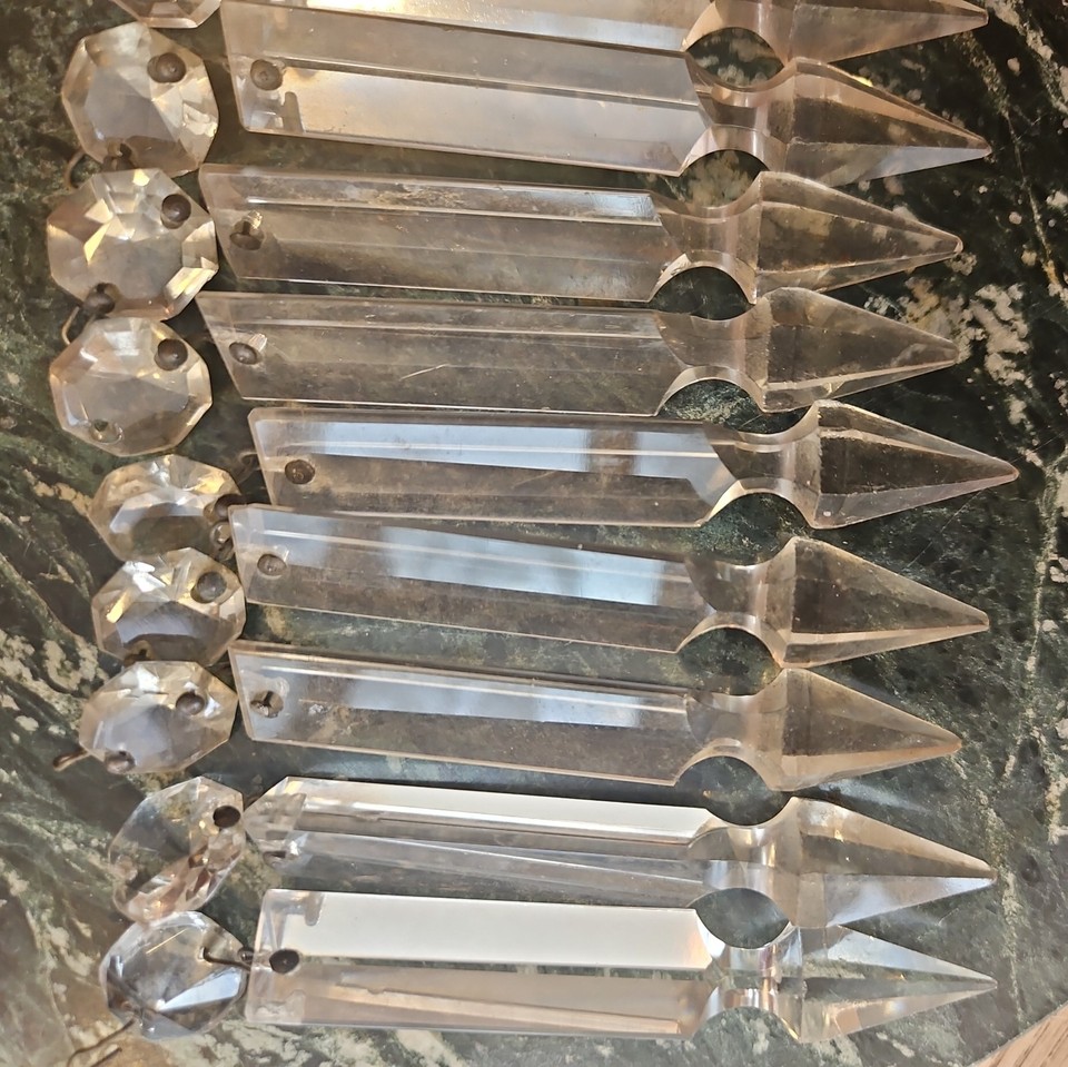 Chandelier Crystal Glass Spear Prism Art Deco 4" Triangular Hexagon Vtg ...