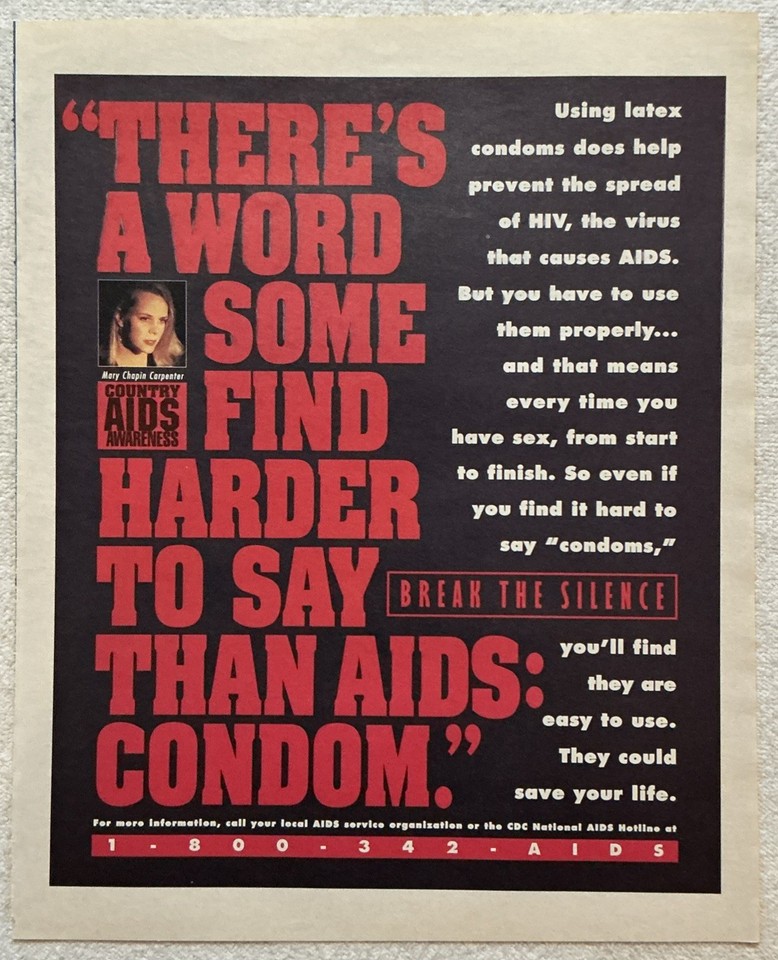 Mary Chaplin Carpentar Country AIDS Awareness PSA Promo Print Ad 1994 ...