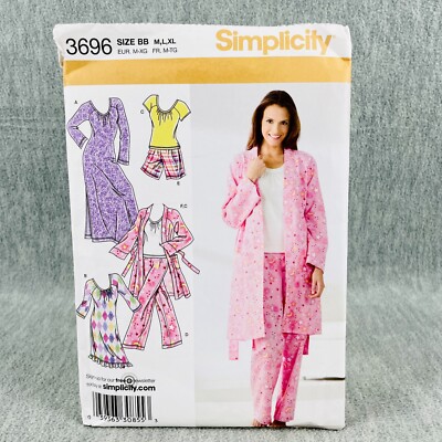 Simplicity 3696 Plus Size Pajamas Pants Shorts Robe Top Gown Misses M ...
