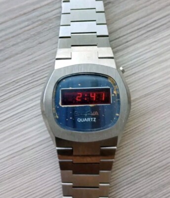 Vintage Bulova Red Led Men's Watch Lot N6 1976 Orig Bracelet Running ...