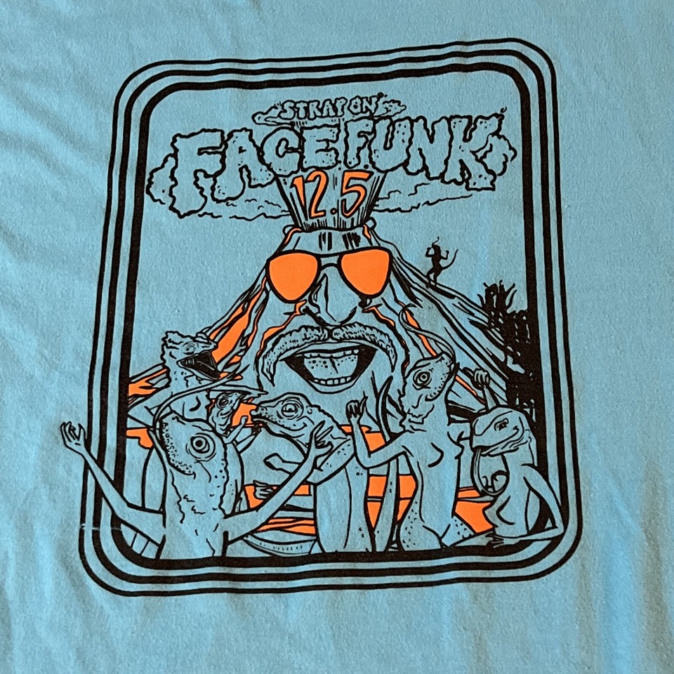 strap on face Funk men’s two XL graphic Band T-shirt 12.5 volcano rare ...
