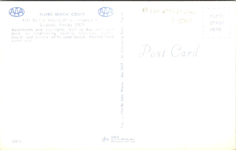 Vintage Postcard Silver Beach Court Motel Longboat Key Sarasota Florida ...