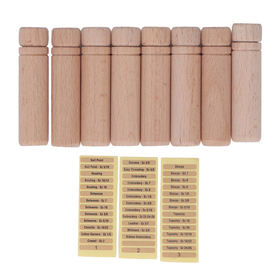 8pcs Wooden Needle Case Anti Lost Polishing Sewing Needle Holder W TO ...