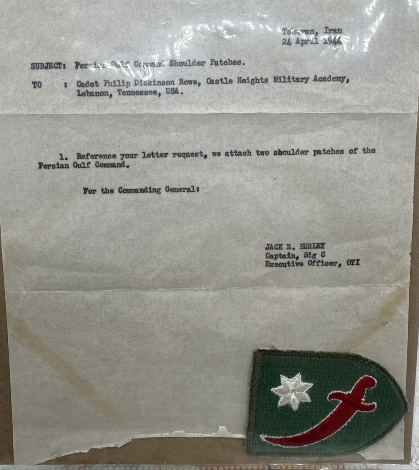 WWII 1944 Persian Gulf Letter & Patch -Tehran Iran | eBay