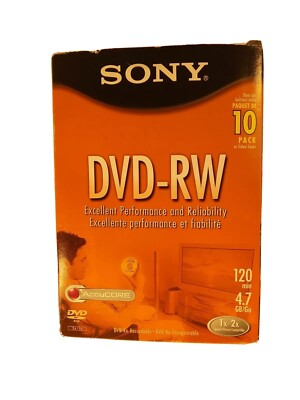 Sony DVD-RW Disc 10-Pack in Video Cases 120 min 4.7 GB 1x-2x Open Box ...