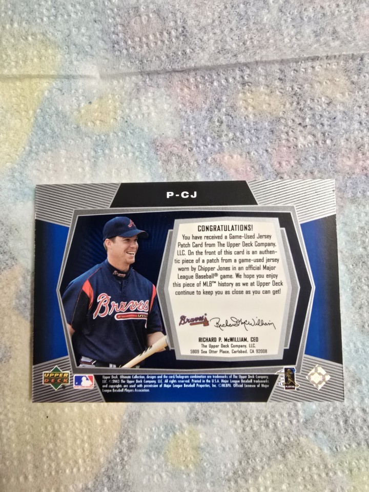 Chipper Jones 4 Color Logo Jersey Patch Card 2003 UD Ultimate ...