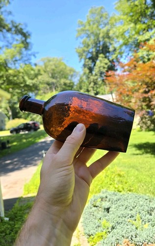 Nice Crude 1860s/70s Amber New England Seam Side Pint Flask Bottle | eBay